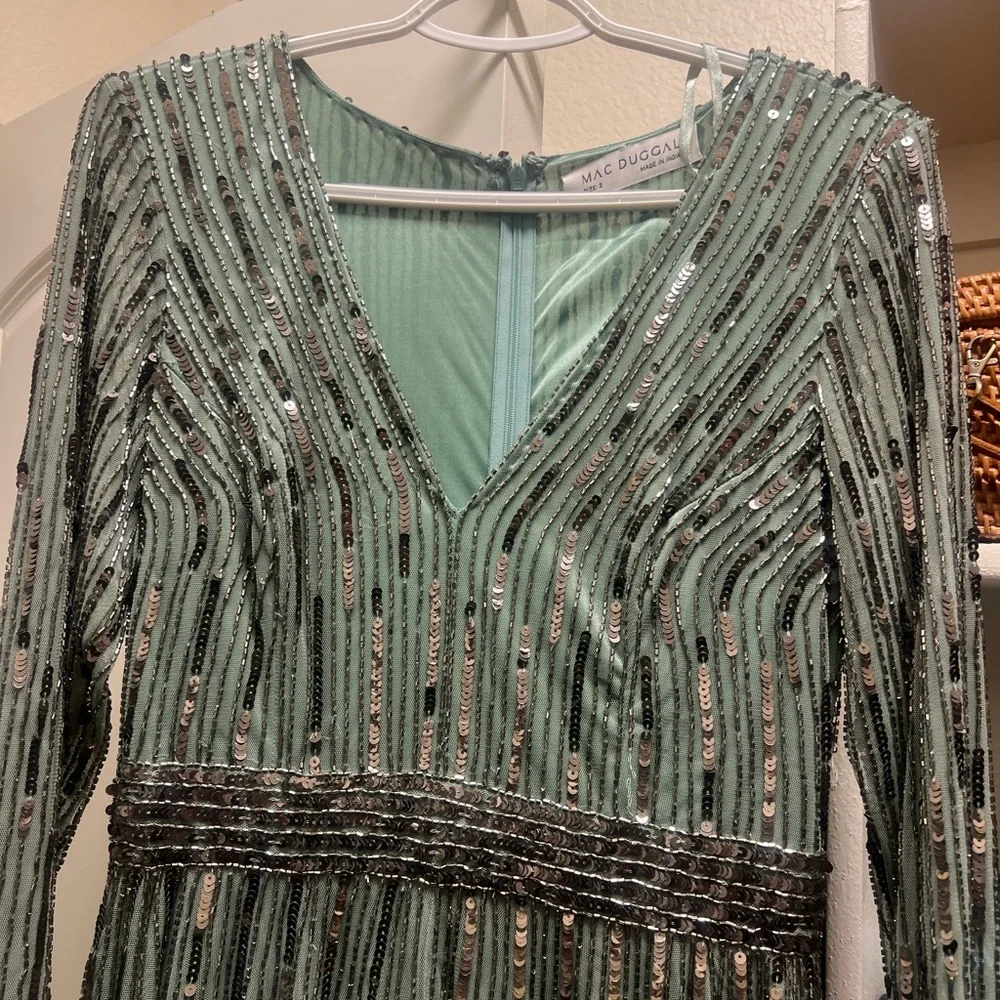 Mac Duggal | Dresses | Mac Duggal Sage Green Longsleeve Sequin Evening ...